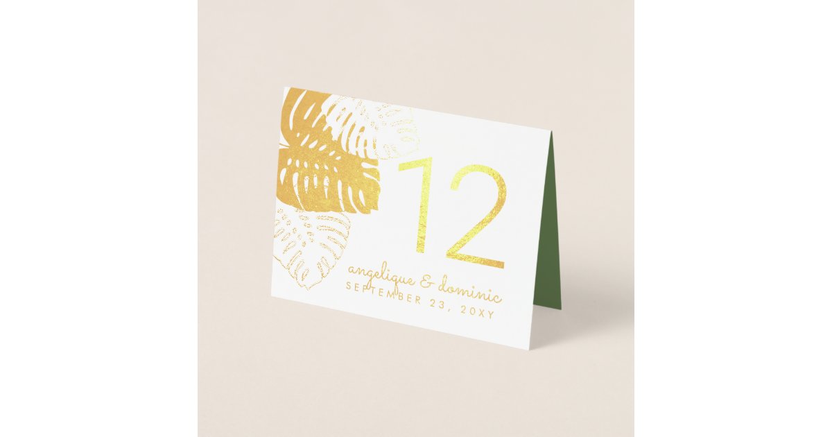 Glam Monstera Leaves REAL FOIL Table Numbers | Zazzle