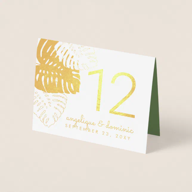 Glam Monstera Leaves REAL FOIL Table Numbers | Zazzle