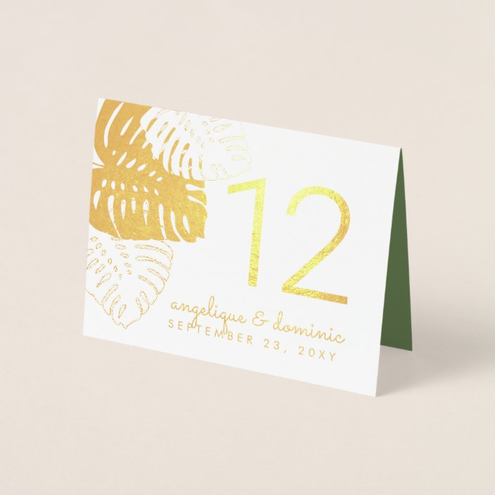 Glam Monstera Leaves REAL FOIL Table Numbers | Zazzle.com