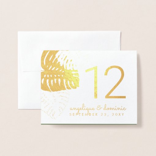 Glam Monstera Leaves REAL FOIL Table Numbers | Zazzle