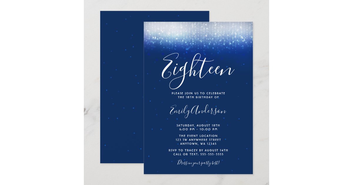 Glam Navy Blue 18th Birthday Invitation | Zazzle