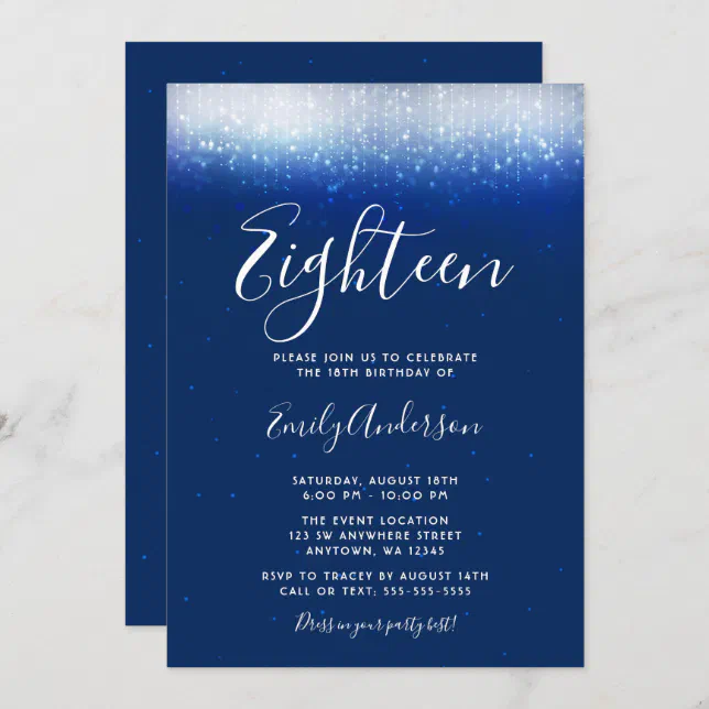 Glam Navy Blue 18th Birthday Invitation | Zazzle