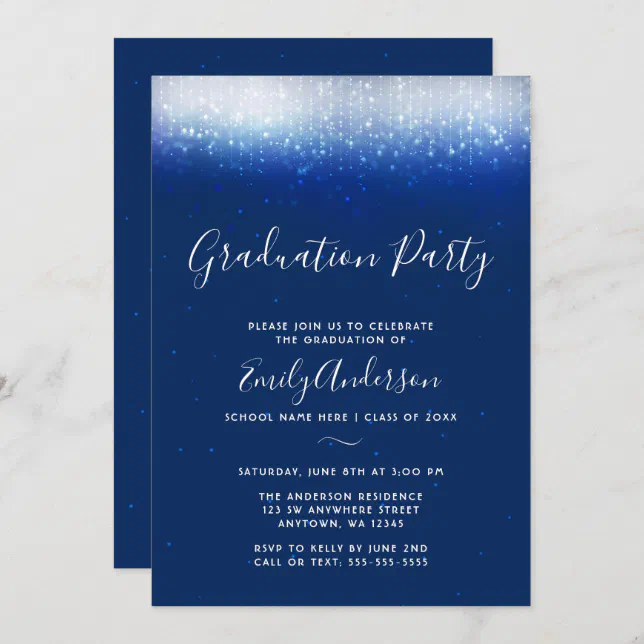 Glam Navy Blue Graduation Party Invitation | Zazzle