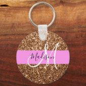 Glam Pink & Bronze Glitter Sparkles Monogram Name Keychain | Zazzle