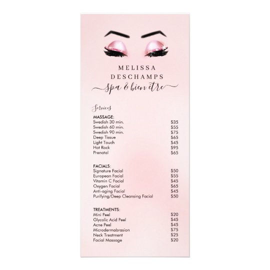 Glam Pink Glitter Lashes Salon Services Menu | Zazzle.com