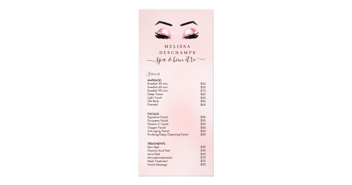 Glam Pink Glitter Lashes Salon Services Menu | Zazzle