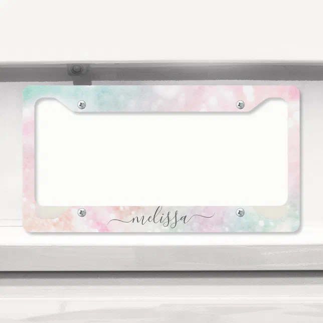 Glam Pink Glitter Pastel Girly Pattern License Plate Frame | Zazzle