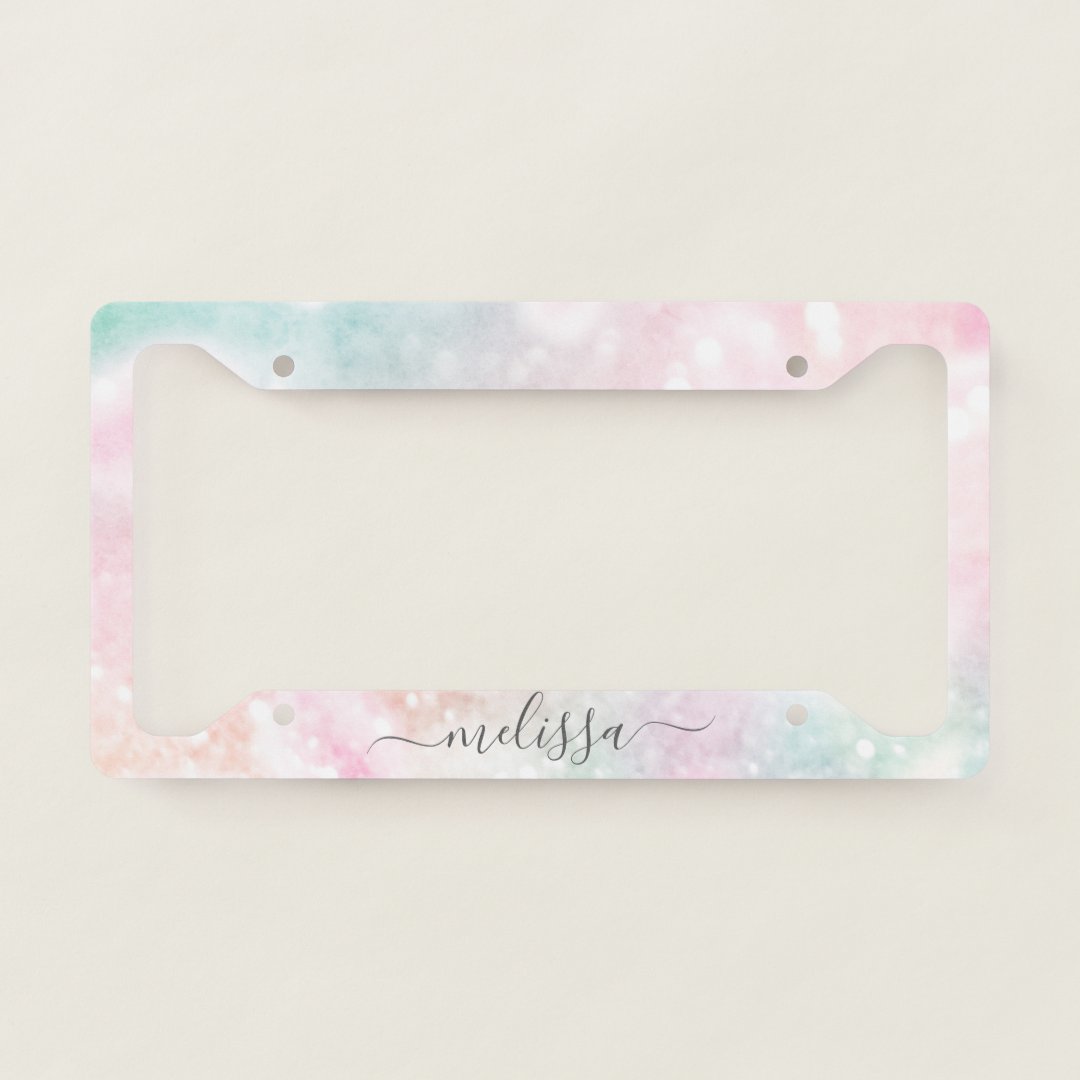 Glam Pink Glitter Pastel Girly Pattern License Plate Frame | Zazzle