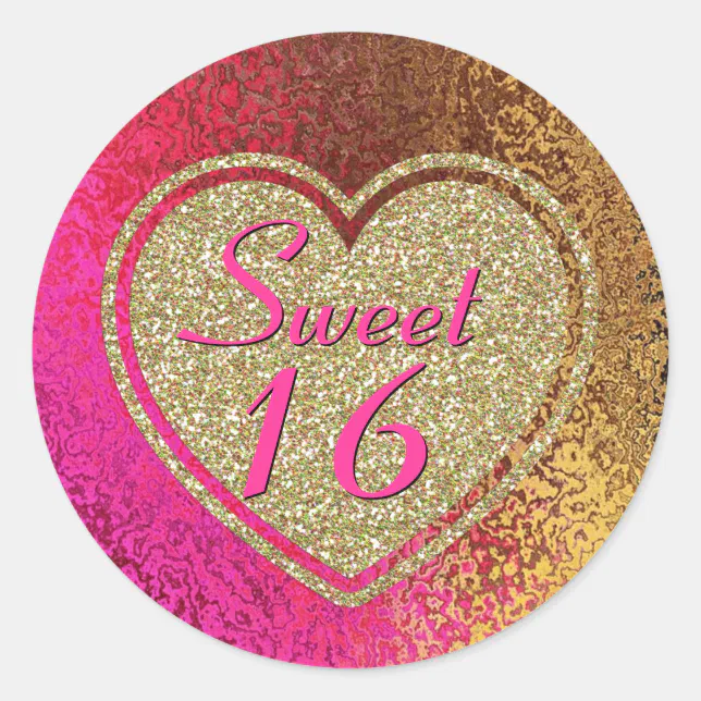 Glam Pink & Gold Sweet 16 Birthday Classic Round Sticker | Zazzle