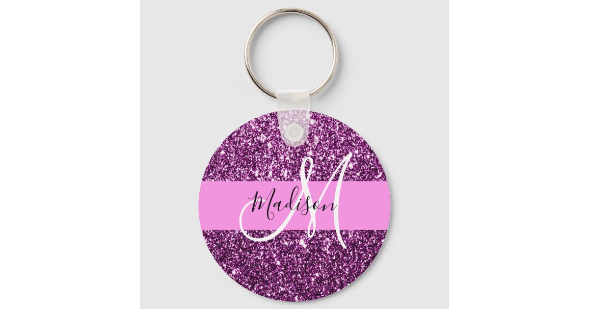Glam Pink & Purple Glitter Sparkles Monogram Name Keychain | Zazzle