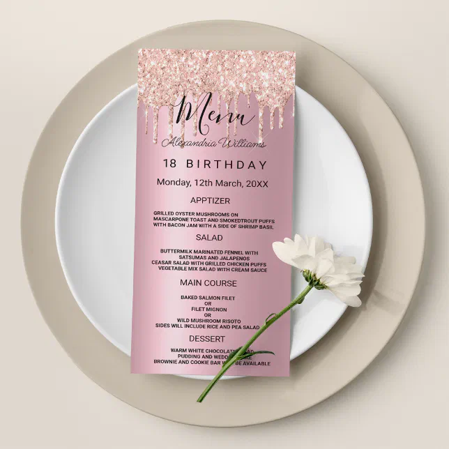 Glam pink rose gold glitter drips Birthday Program | Zazzle