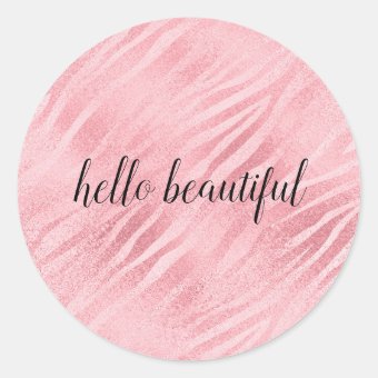 Glam Pink Zebra Print Classic Round Sticker | Zazzle