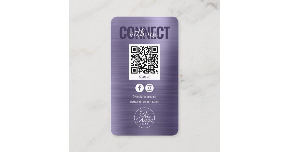 Glam Purple Connect With Us Social Media QR Code Business Card | Zazzle