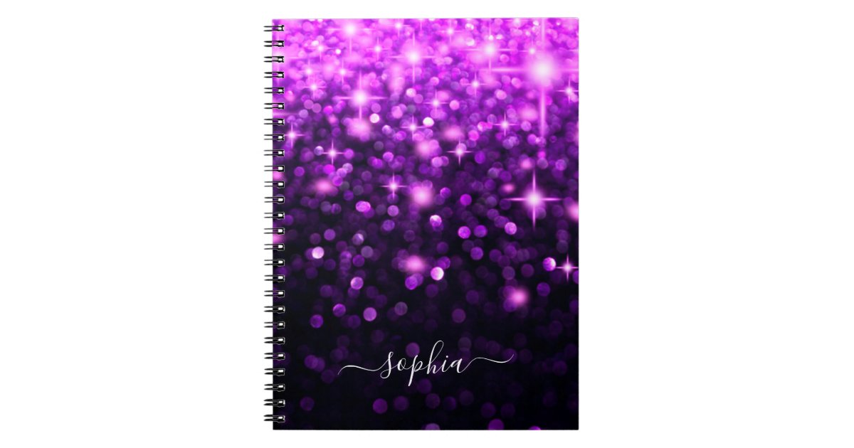 Glam Purple Glitter Sparkle Stars Notebook | Zazzle