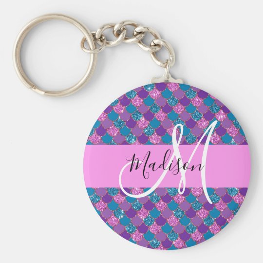 Glam Purple Mermaid Glitter Sparkles Monogram Name Keychain | Zazzle.com