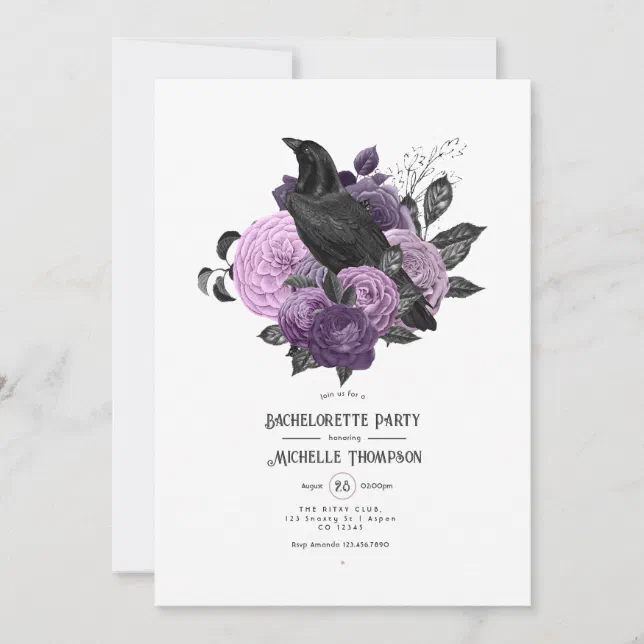 Glam Purple Raven Gothic Bachelorette Party Invitation | Zazzle