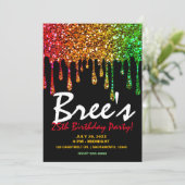 Glam Rasta Rainbow Glitter Drips Birthday Party Invitation | Zazzle