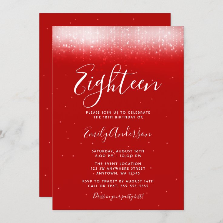 Glam Red 18th Birthday Invitation | Zazzle
