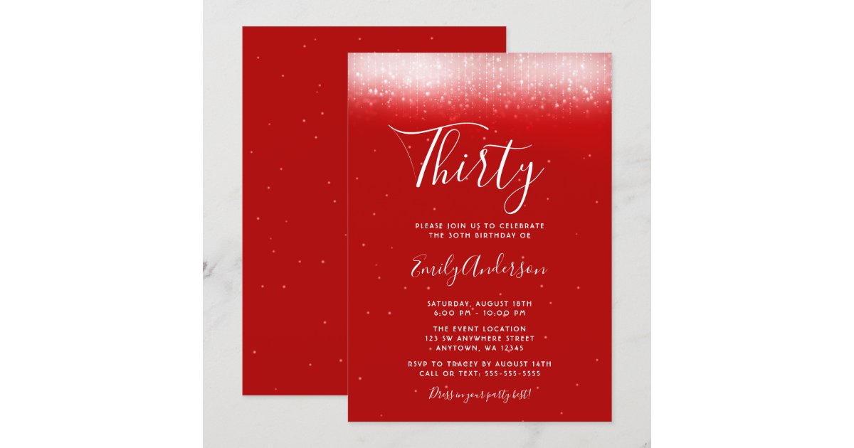 Glam Red 30th Birthday Invitation | Zazzle