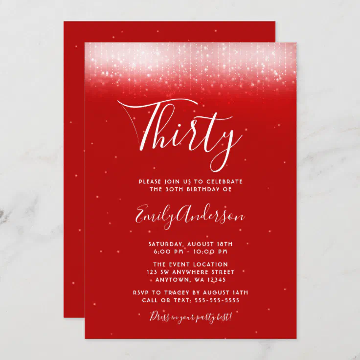 Glam Red 30th Birthday Invitation | Zazzle