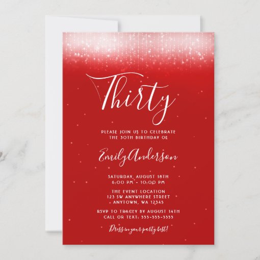 Glam Red 30th Birthday Invitation | Zazzle