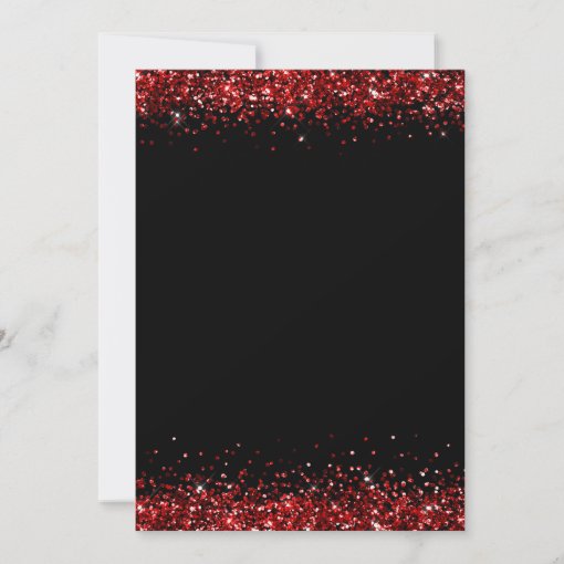Glam Red Glitter Borders Lets Party Christmas Invitation | Zazzle
