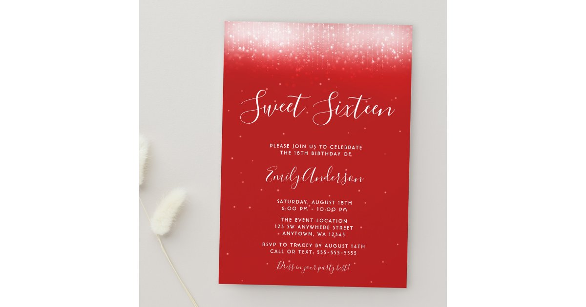 Glam Red Sweet 16 Invitation | Zazzle