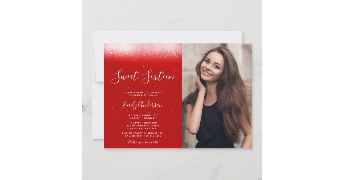 Glam Red Sweet 16 Photo Invitation | Zazzle