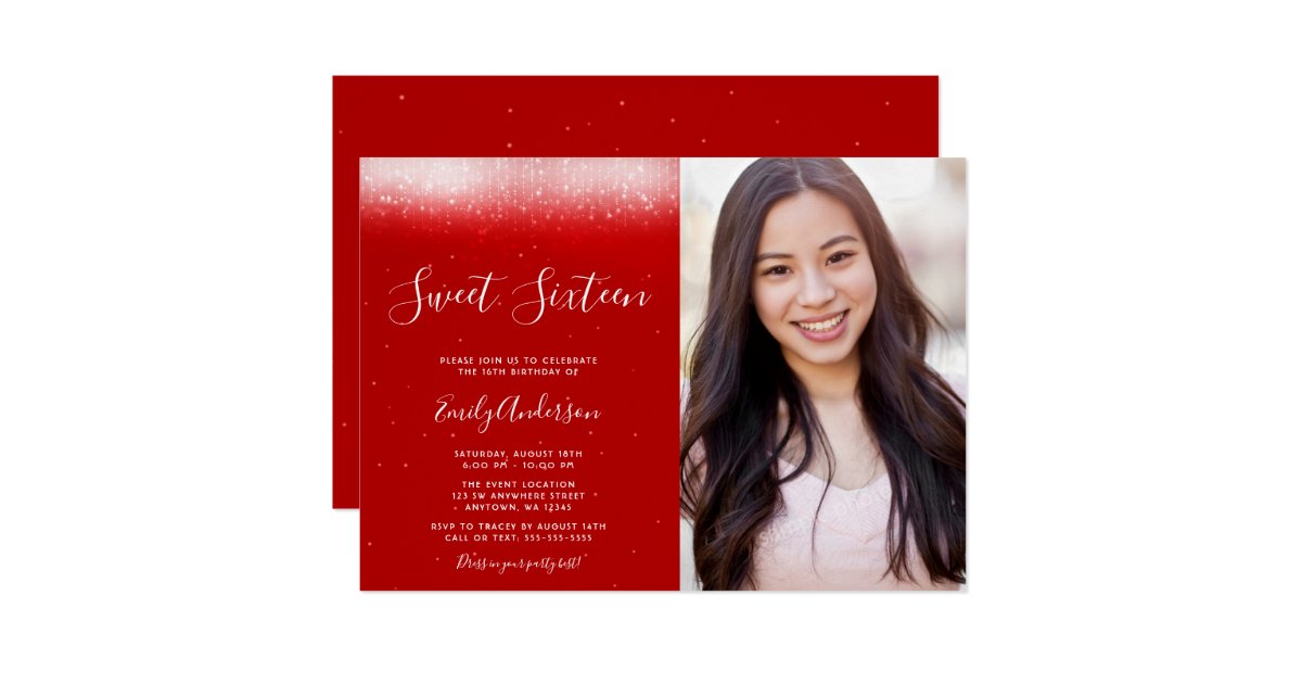 Glam Red Sweet 16 Photo Invitation | Zazzle.com