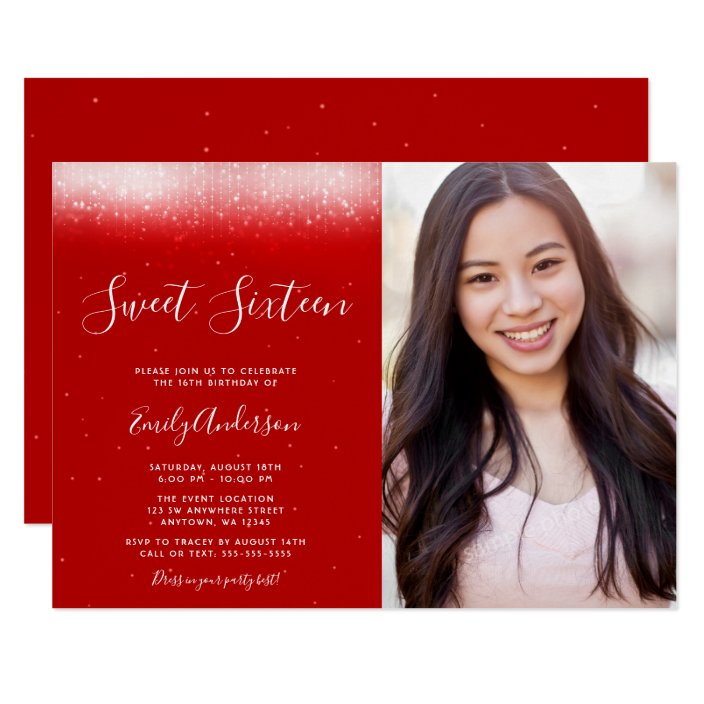 Glam Red Sweet 16 Photo Invitation | Zazzle.com