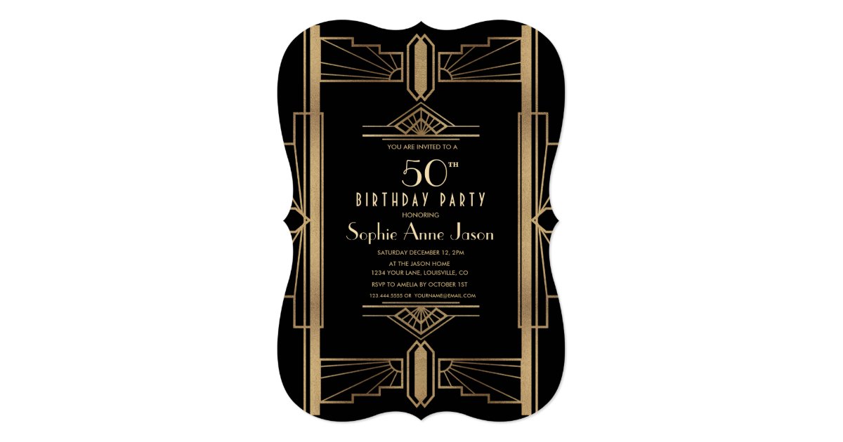 Glam Roaring 20s Great Gatsby 50th Birthday Party Invitation