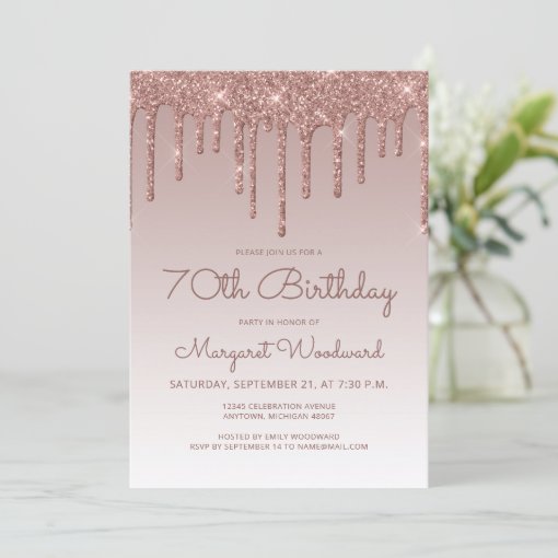 Glam Rose Gold 70th Birthday Party Invitation | Zazzle