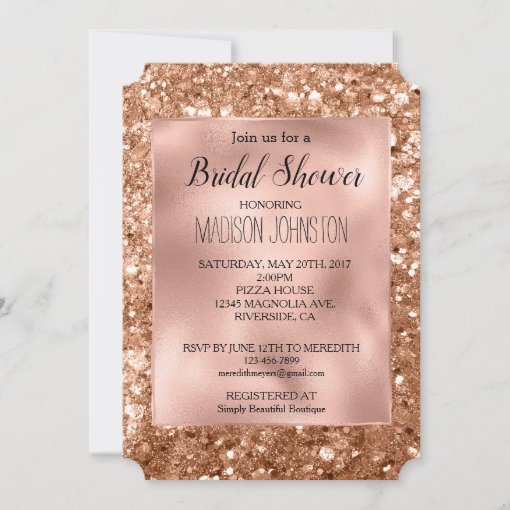 Glam Rose Gold Chunky Glitter Bridal Shower Invitation | Zazzle