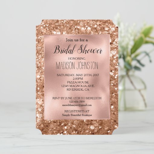 Glam Rose Gold Chunky Glitter Bridal Shower Invitation | Zazzle