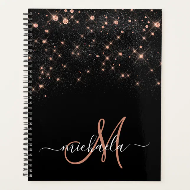Glam Rose Gold Glitter Diamond Elegant Monogram Planner | Zazzle