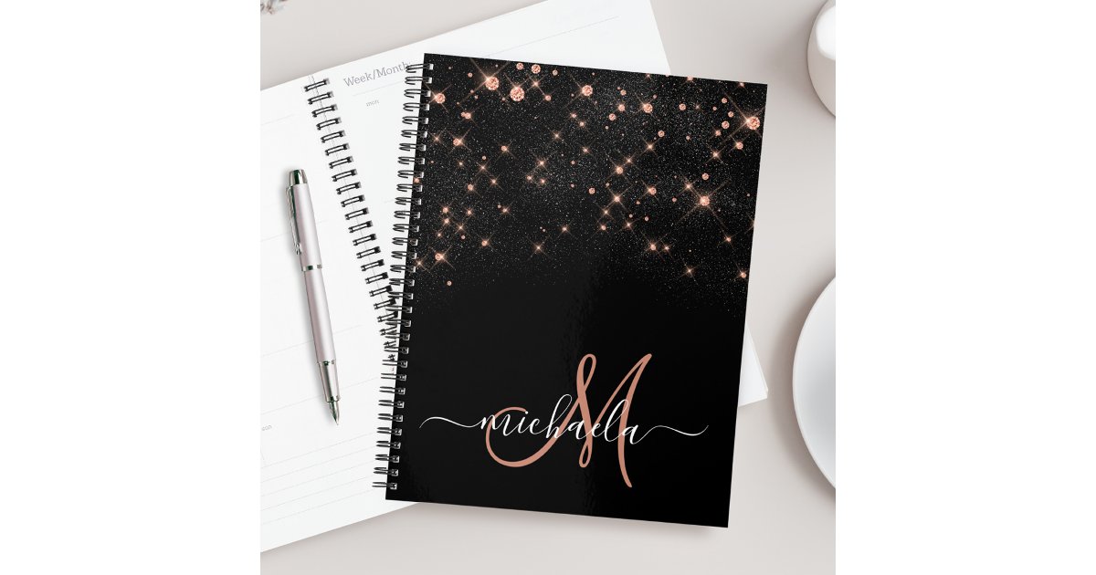 Glam Rose Gold Glitter Diamond Elegant Monogram Planner | Zazzle