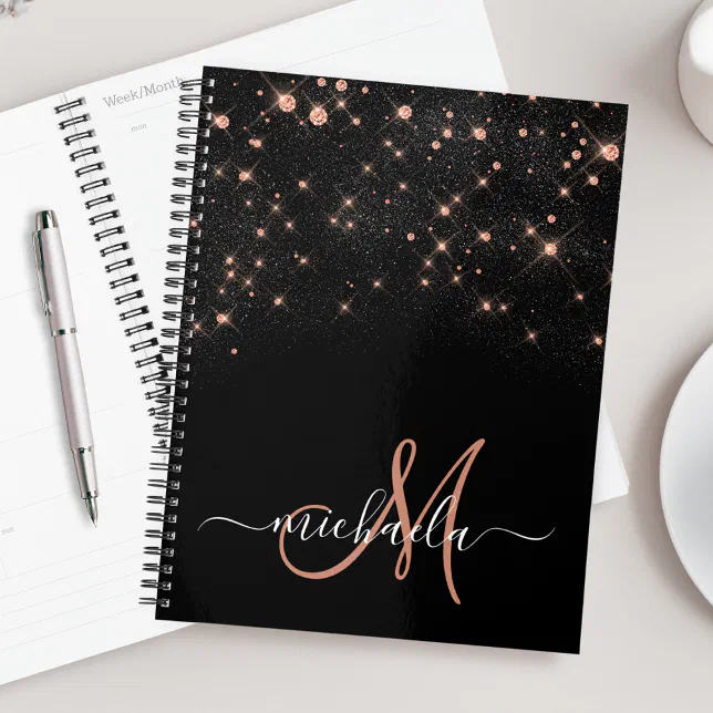 Glam Rose Gold Glitter Diamond Elegant Monogram Planner | Zazzle