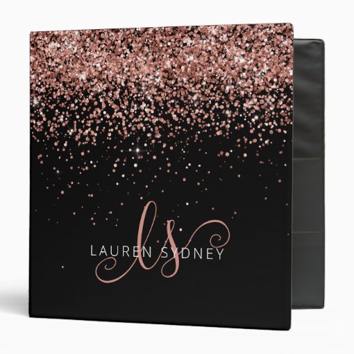 Glam Rose Gold Glitter Elegant Monogram 3 Ring Binder | Zazzle