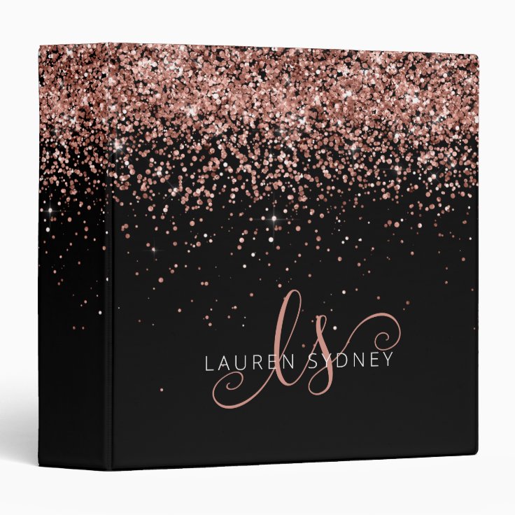 Glam Rose Gold Glitter Elegant Monogram 3 Ring Binder | Zazzle