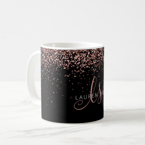 Glam Rose Gold Glitter Elegant Monogram Coffee Mug | Zazzle