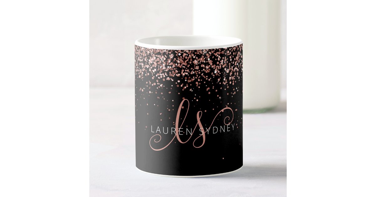 Glam Rose Gold Glitter Elegant Monogram Coffee Mug | Zazzle