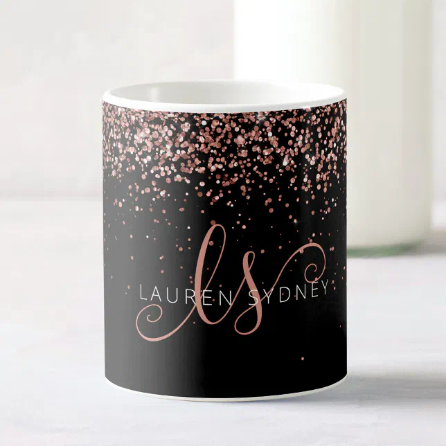 Glam Rose Gold Glitter Elegant Monogram Coffee Mug | Zazzle