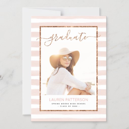 Glam Rose Gold Photo Graduation Announcement | Zazzle