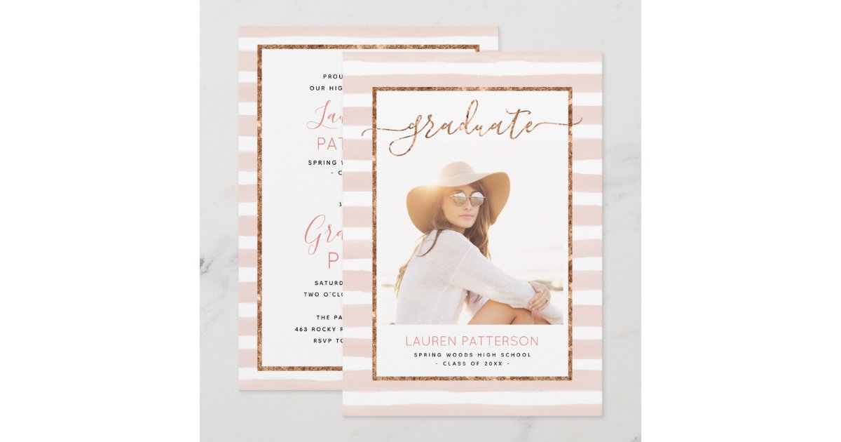 Glam Rose Gold Photo Graduation Party Invitation | Zazzle