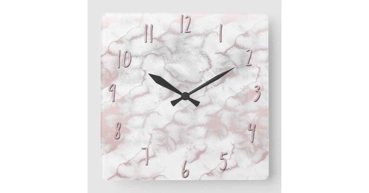Glam Rose Gold Pink Marble Trendy Square Wall Clock | Zazzle
