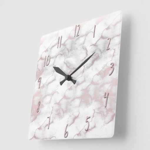 Glam Rose Gold Pink Marble Trendy Square Wall Clock | Zazzle