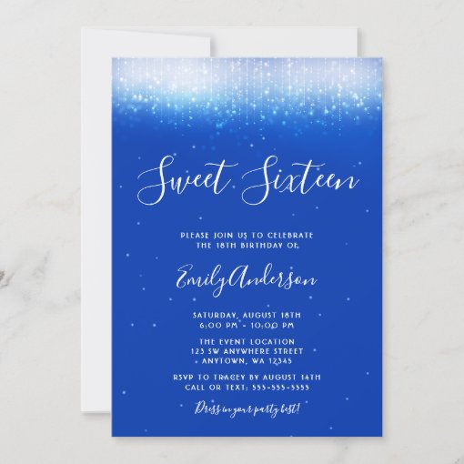 Glam Royal Blue Sweet 16 Invitation | Zazzle