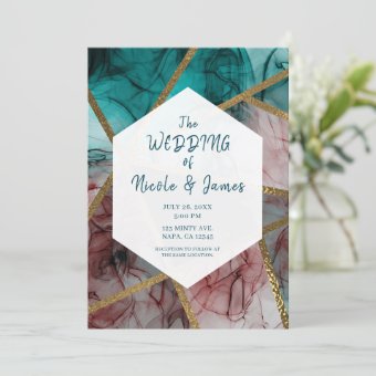 Glam Rust Blush Teal & Gold Chic Modern Wedding Invitation | Zazzle
