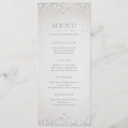 Glam silver glitter deco vintage wedding menu | Zazzle