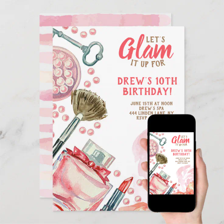 Glam Spa Makeup Birthday Party Invitation | Zazzle